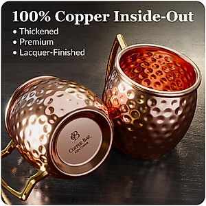 Moscow Mule Copper Mugs | Set of 4 Hammered Cups | 100% Handcrafted Pure Solid Copper | Gift Set with Cocktail Straws | Shot Glass | Coasters | Copper Stirrer & Beer Opener by Copper-Bar