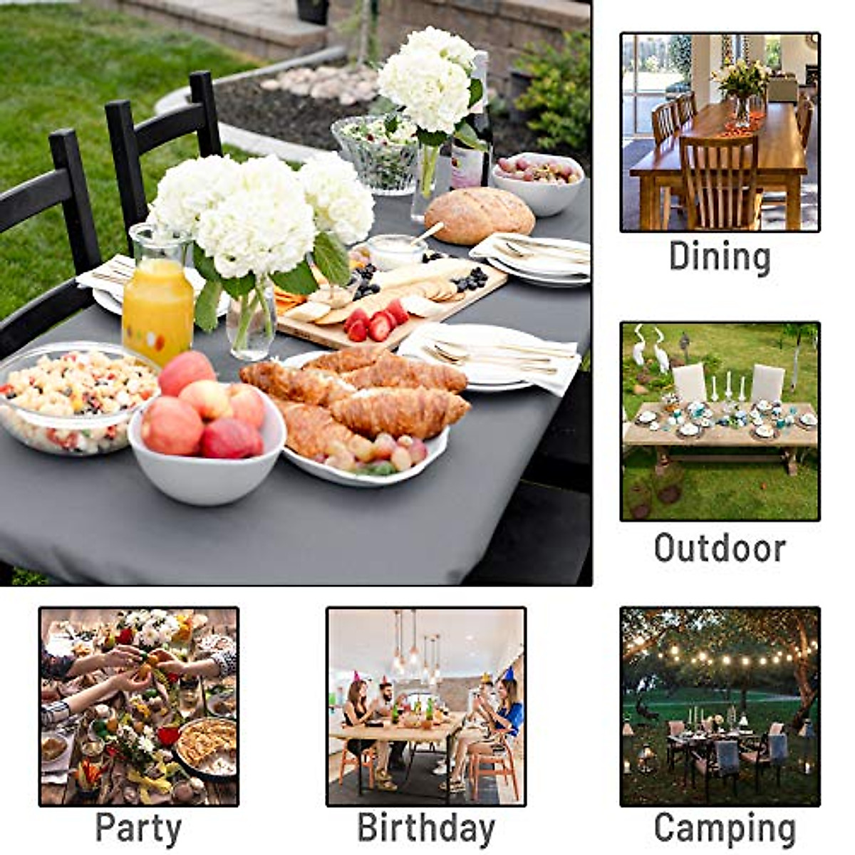 Shamrock Home 4ft Fitted Tablecloth Rectangle Grey Table Cover – Table Cloth - Fitted Table Covers for 4 Foot Tables. Washable Picnic Table Cover Indoor Outdoor Elastic Tablecloth 24 x 48 inch