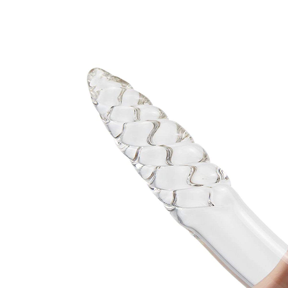 Glass Dildo, Crystal Double-ended Penis Pleasure Wand with Spiral Texture and Vivid Glans Anal Butt Plug for G-spot Stimulation