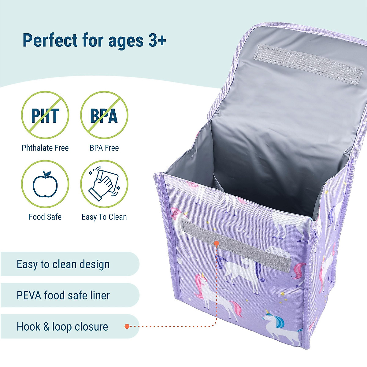 Wildkin Kids Insulated Lunch Bag – Reusable, Ideal for Hot/Cold Snacks, School & Travel - Unicorn