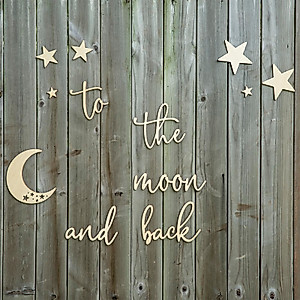 Lintran Wooden 3D Wall Quote Decor - 'To The Moon And Back' With Moon And Stars Set - Unique Wall Decoration For Nursery, Kids Room, Or Bedroom