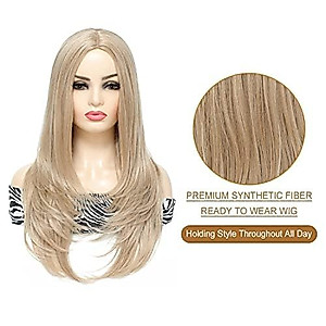 COSYMAY Blonde Wig for Women Long Synthetic Wig with Wavy Ends 22'' Natural Wave Cosplay Wig Glueless Heat Resistant Costume Wig Daily Wear Middle Part Full Wig
