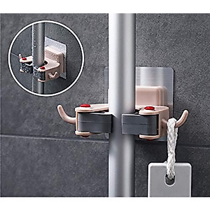 Uncle Jack Broom Mop Holder with Rag Hooks, Mop Gripper and Rag Holder,Self Adhesive No Drilling Super Anti-Slip,for Bathroom Kitchen, Wall Mounted Tool Organizer, Garage Storage (Pink 4 Sets)
