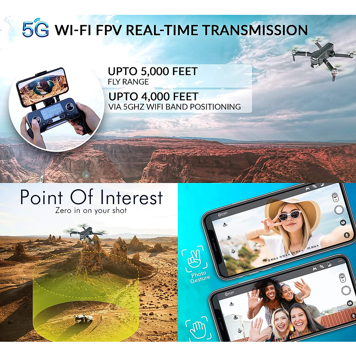 Contixo F35 GPS Drone with 4K UHD Camera 2-Axis Self stabilizing Gimbal 5G WiFi FPV RC Quadcopter Brushless Drone for Adults, Bonus 64GB SD Card Carrying Case