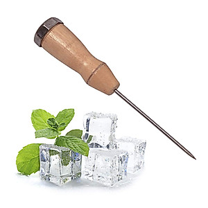 Ice Pick with Wooden Handle, 8-Inch Stainless Steel 1-Point Ice Pick by Tezzorio, Commercial Quality
