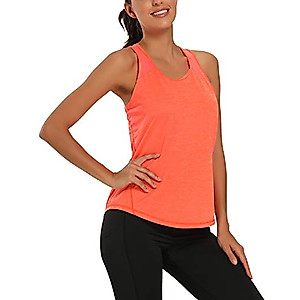 Aeuui Womens Workout Tops for Women Racerback Tank Tops Mesh Yoga Shirts Athletic Running Tank Tops Sleeveless Gym Clothes Orange
