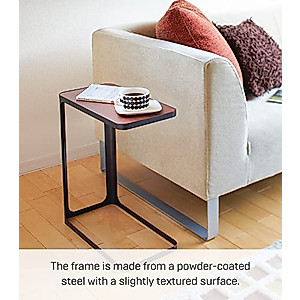 Yamazaki Home Small Metal and Wood Bedside Compact Side Table for Modern Living Room - Narrow C Shaped Slim End Table Steel One Size Black