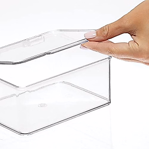 mDesign Plastic Craft Room Stackable Storage Organizer Box Containers with Hinged Lid for Thread, Beads, Ribbon, Glitter, Clay, Sewing, Crochet, Fabric - Lumiere Collection, 8 Pack - Clear