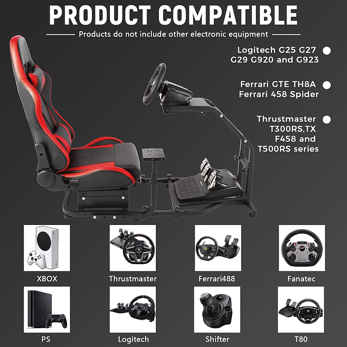 Gazzyt Racing Simulator Cockpit Stand with Red Racing Chair Adjustable Racing Wheel Stand fit for Logitech G27 G29 G920, Thrustmaster T300 T300RS T248, Without Wheel Pedal and Shifter