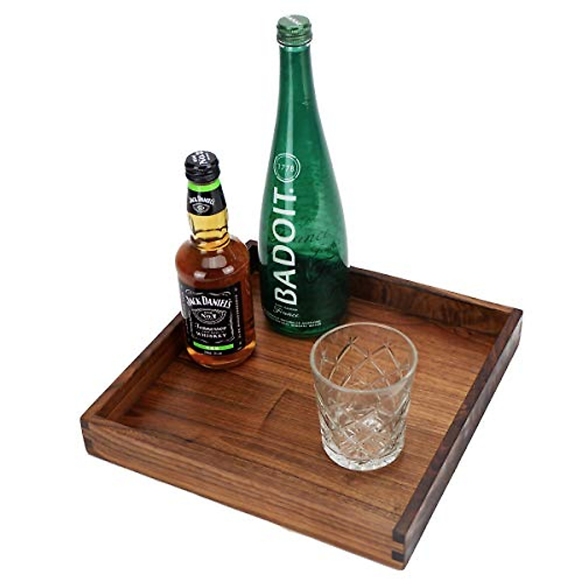 MAGIGO 12 x 12 Inches Small Square Black Walnut Wood Ottoman Tray, Serve Tea, Coffee or Breakfast in Bed, Classic Wooden Decorative Serving Tray