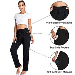 ASIMOON Women's Loose Pants Pockets Lightweight Soft Yoga Sweatpants Pull on Stretch Jogger Pant Casual Lounge Jogging Pants Black-a