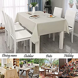 MikiUp Faux Linen Rectangle Tablecloth - Waterproof and Washable Slubby Textured Weaves Table Cloth, Indoor & Outdoor Table Cover for Kitchen Party and Banquets, Beige 58 x 84 Inch