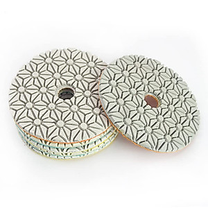FINGLEE DT 4 inch 3 Steps Diamond Dry Polishing Pad Diamond Resin Discs for Granite Marble Quartz (5pcs Grit1)