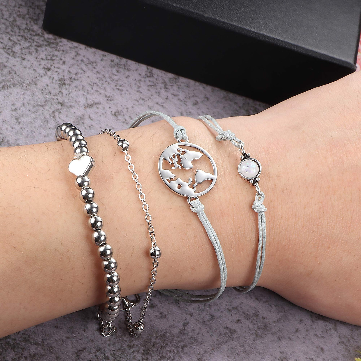 sailimue 29 Piece Cute Bracelets Set for Women Layered Adjustable Beaded Pendent Stack Links Bracelet Assorted Stackable Wrap Bangle Multiple Friendship Bracelet Jewelry