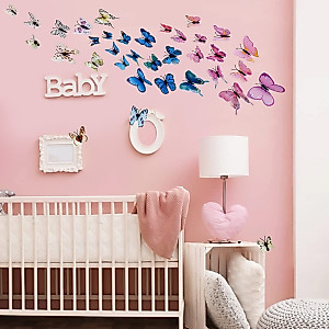 Nastaus 36PCS Magnetic Butterfly Wall Stickers,Artificial Butterfly Decoration,3D Butterfly Sticker for Home Kitchen Fridge Garden Birthday Party Wedding Decor