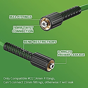 HNYRI Pressure Washer Hose 50 FT x 1/4", Kink Resistant Replacement Power Wash Hose, 3600PSI Universal Flexible Extension Hose with M22 14mm to 3/8" Quick Connect Couplers, Pressure Washer Attachment