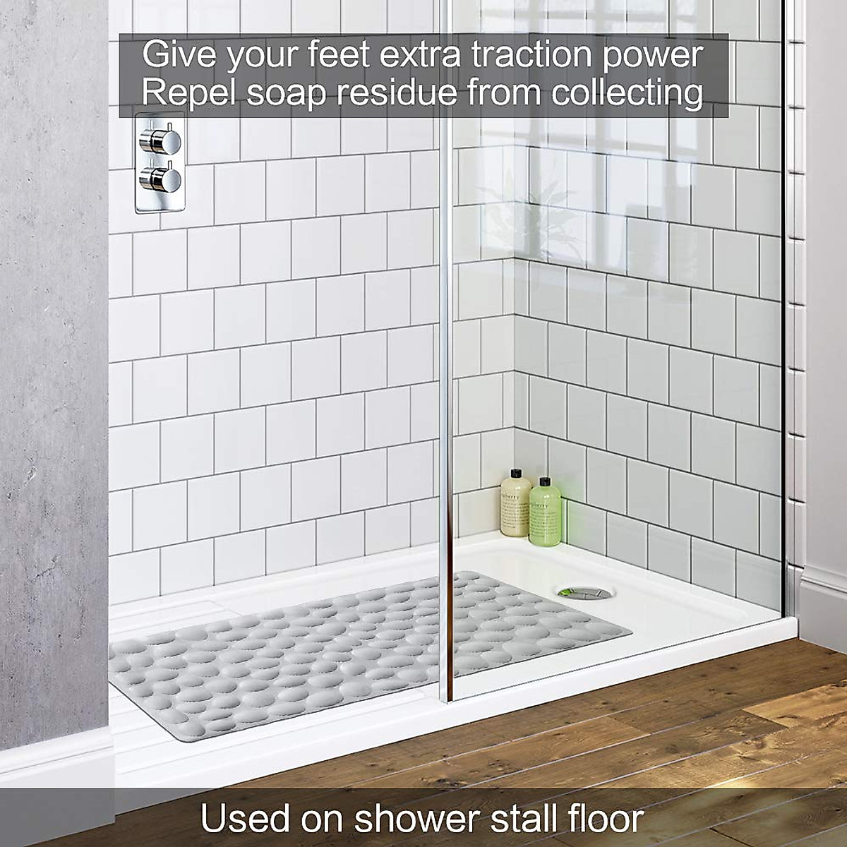 Non-Slip Bathtub Mat OTHWAY Soft Rubber Bathroom Bathmat with Strong Suction Cups (Grey)