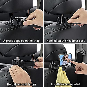 2 Pack of Upgraded 2 in 1 Car Seat Hooks 360 ° Rotation, with Cell Phone Holder, Hidden Seat Hooks, Can Hang Handbags, Purse, Toys, Groceries, Hook (2pcs-Purple)