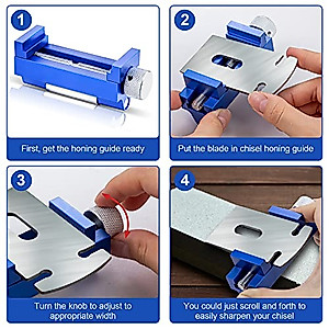 Hiboom Honing Guide Tool for Woodworking, Honing Guide for Chisels and Planes, Fits Chisels 0-2.4 Inch, Fits Planer Blades 0.25-2.55 Inch, Adjustable Angles and Wide Roller for Easy Sharpening