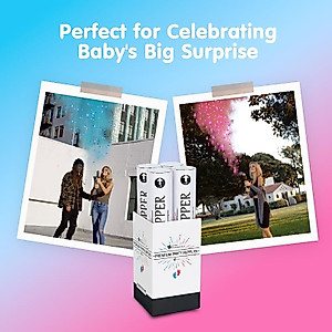 Clover Products Premium Gender Reveal Powder Cannon – 4 Pack Includes 2 Pink and 2 Blue | 12 Inch Gender Reveal Poppers | Compressed Air Powered | Make Your Announcement Unforgettable | Each Box Contains a FREE “It’s a Girl” and “It’s a Boy” Balloon.