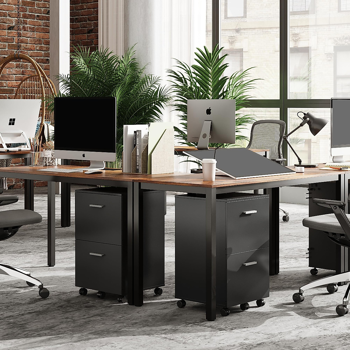 DEVAISE 2 Drawer File Cabinet, Mobile Printer Stand, Wood Filing Cabinet fits A4 or Letter Size for Home Office, Black