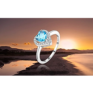 Uloveido Heart Shaped Cubic Zircon Simulated Diamond Solitaire Style Wedding Engagement Anniversary Ring for Women Y3130 (Blue Size 7)