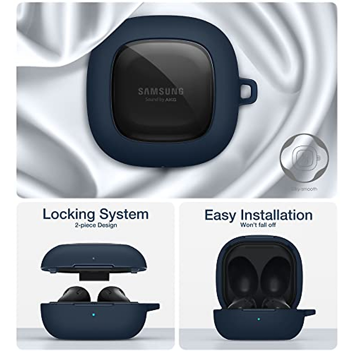 SURITCH for Samsung Galaxy Buds 2 Pro Case(2022)/Galaxy Buds 2 Case(2021)/Galaxy Buds Live Case(2020)/Galaxy Buds Pro Case(2021) Hard PC Shockproof TPU Cover with Gun-Colored Keychain Carabiner, Blue