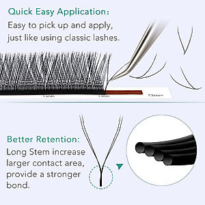 OBEYA Y Lashes Extensions 2D Premade Fans Eyelash Extensions Weave YY Shaped Tips Volume Lash Extensions, Quick Easy Application, Full Fluffy Volume Look, Long Lasting D Curl 0.07mm 8-14mm Mix Tray