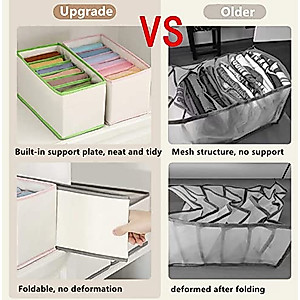 Nucucina Wardrobe Clothes Organizer, 7 Grids Foldable Visible Closet Organizer, Mesh Clothes Drawer Storage Box for Underwear, Socks, Scarves, Leggings, Skirts, T-shirts, Jeans (Gray*2pcs)
