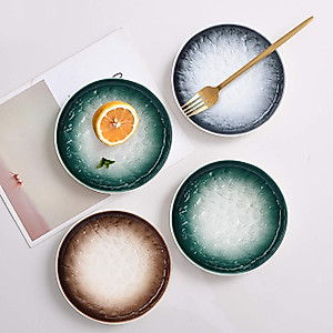 Eglaf 6'' Ceramic Small Appetizer Plates - Porcelain Gradient Water Wave Embossed Texture - Dessert Plates for Tea Party, Cake, Ice cream, Waffles, Apple Pie, Snacks (Set of 6-3 Colors Mix)