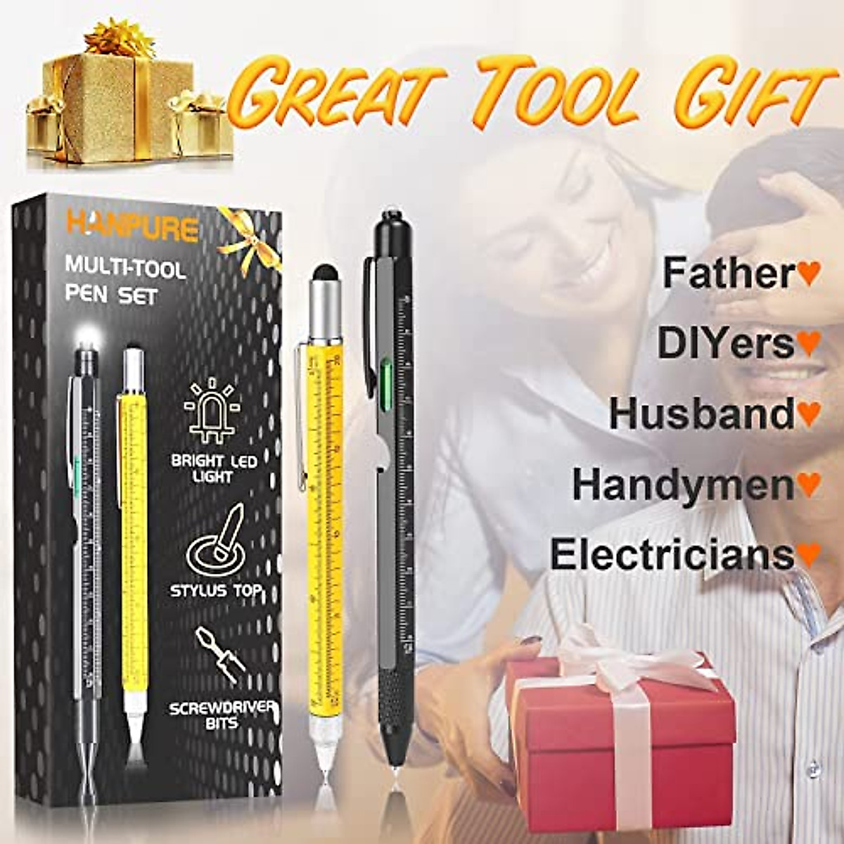 HANPURE Tool Gifts for Men Stocking Stuffers Multi Tool Pen and LED Flashlight Gloves Cool Gadgets Set for Dad Birthday Women Christmas Unique Pocket Multitool
