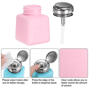 HARFINGTON 3pcs Solvent Alcohol Dispenser 100ml(3.4oz) Press Type ESD Safe Anti-Splash Liquid Dispenser Pump with Sealing Stainless Steel Lid for Acetone Cleanser, Polish Remover, Pink