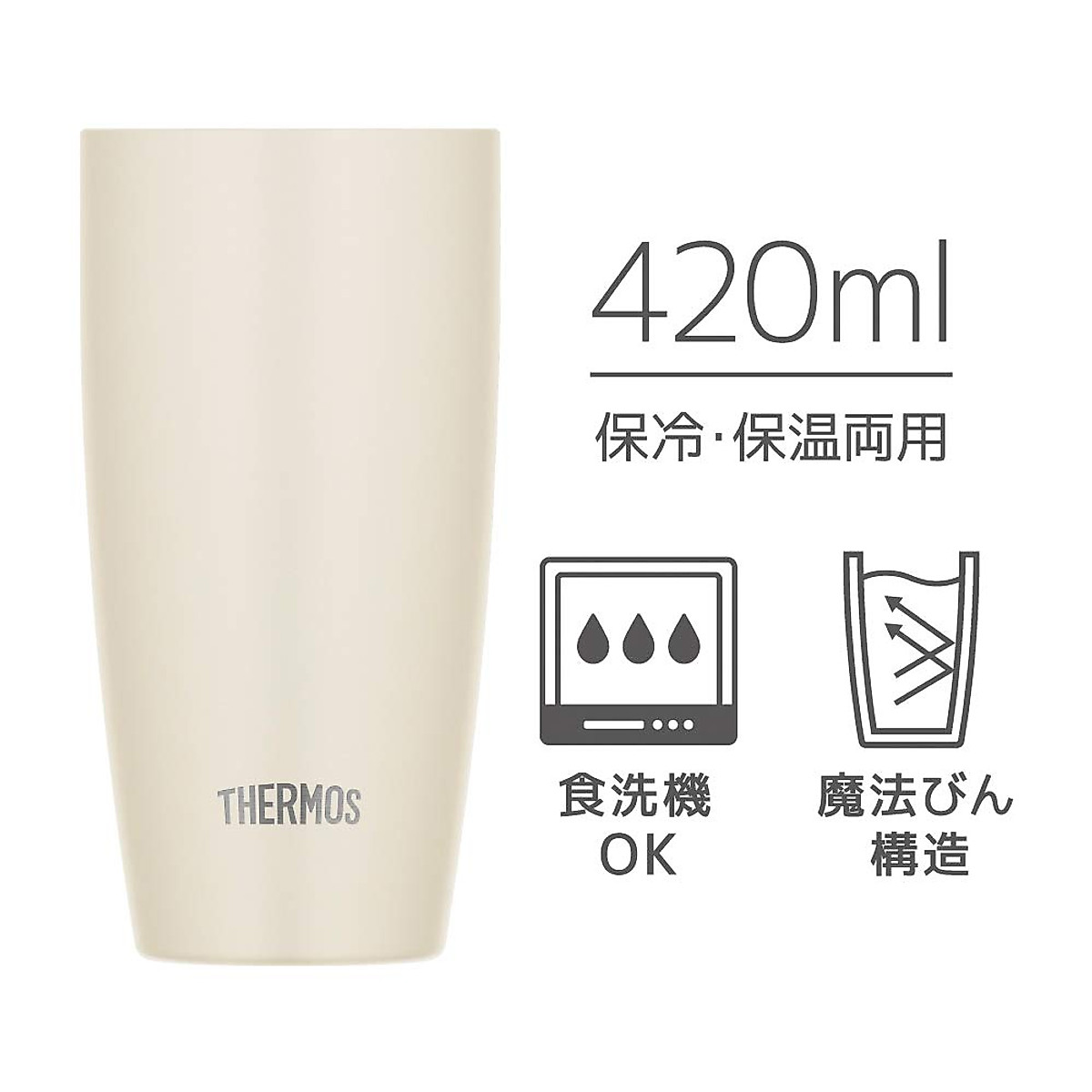 Thermos JDM-420 WH Vacuum Insulated Tumbler, 14.2 fl oz (420 ml), White