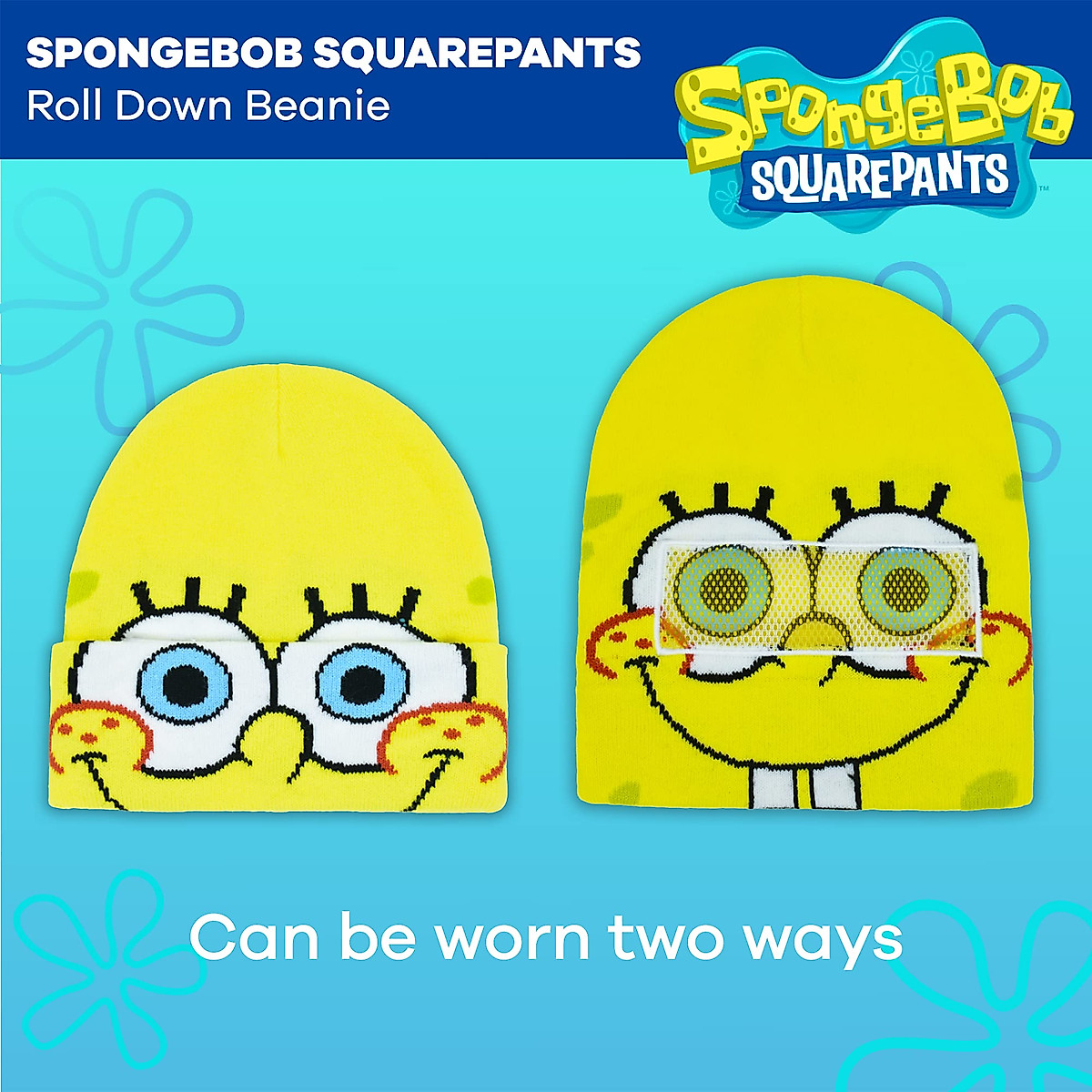 Spongebob Squarepants Roll Down Cuff Beanie Hat, Yellow, One Size
