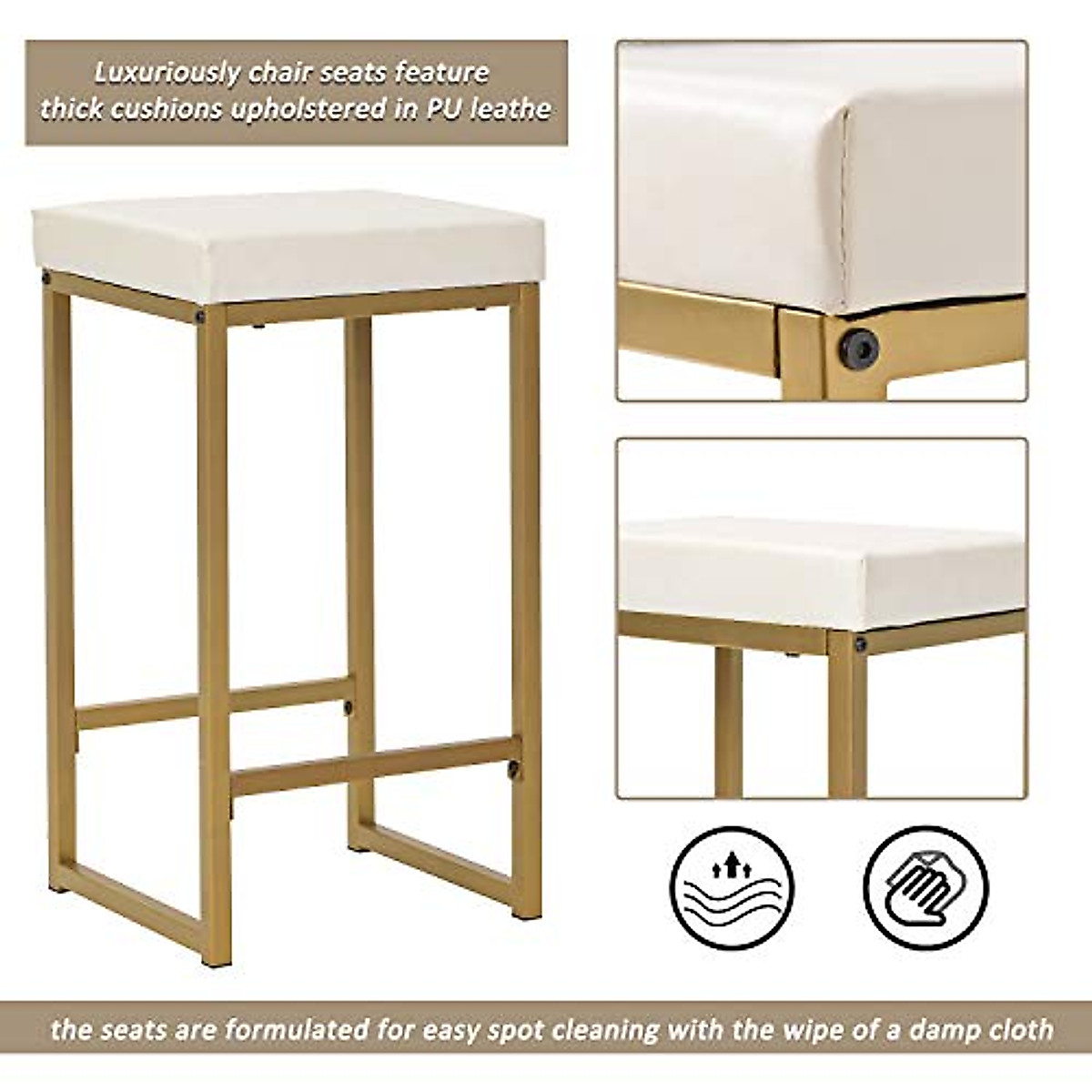 Merax 3-Piece White/Gold Modern Pub Set Counter Height Breakfast Table with 4 Bar Stool for Kitchen Dining Room