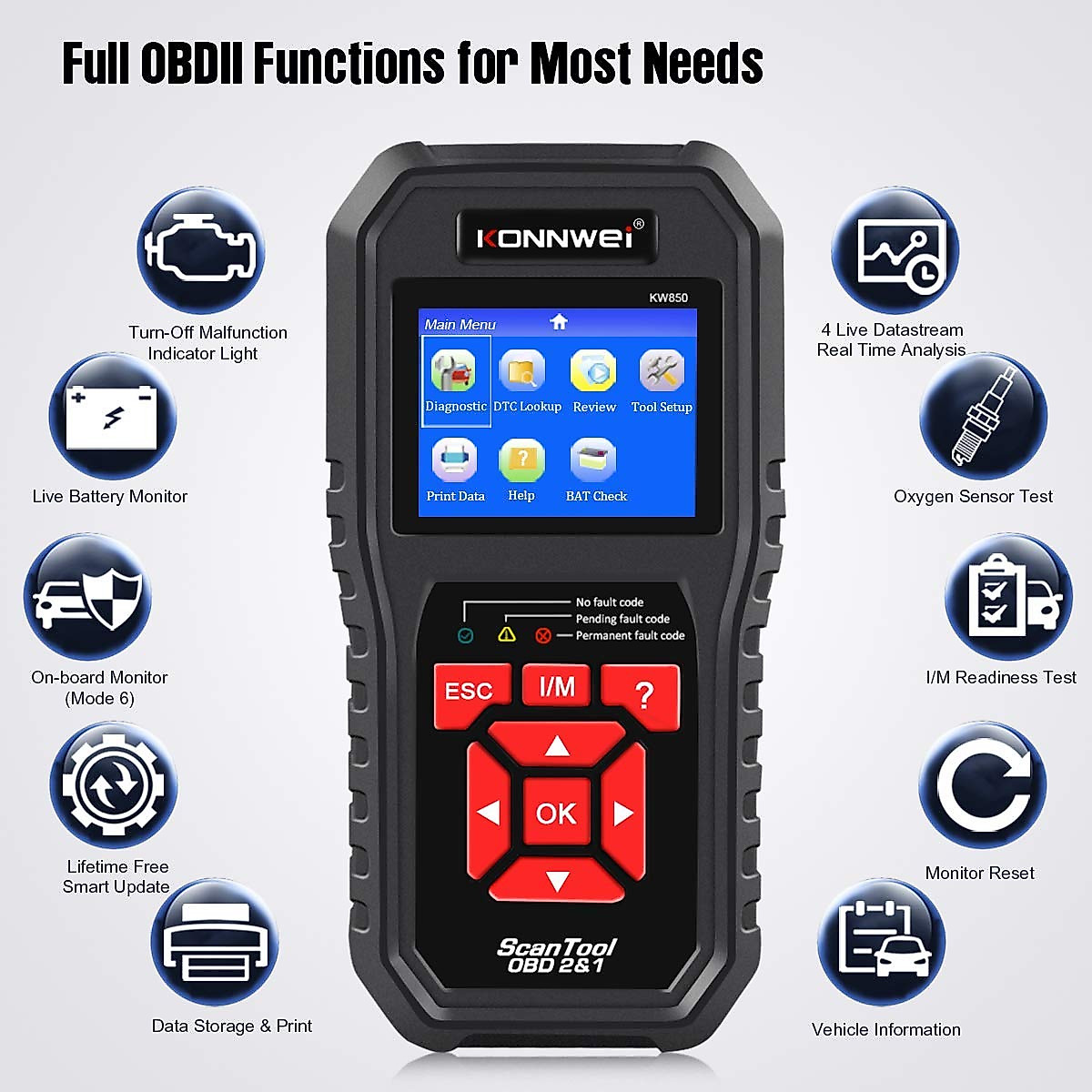 KW850 OBD2 Scanner + KW650 Car Battery Tester
