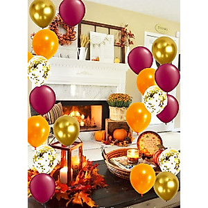 Fall Balloons/Maroon and Orange Balloons Fall Birthday Party Decorations Thanksgiving Decorations 20pcs Burgundy Orange Gold Confetti Balloons for Fall Bridal Shower Decorations