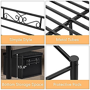 Pliwier Metal Canopy Platform Bed Frame, Queen Size Metal Bed Frame with Headboard, Heavy Duty Steel Slat Support, No Box Spring Needed, Easy Assembly (Queen (U.S. Standard))