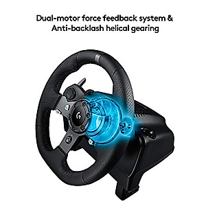 Logitech G920 Driving Force Racing Wheel and Floor Pedals, Real Force Feedback, Stainless Steel Paddle Shifters, Leather Steering Wheel Cover for Xbox Series X|S, Xbox One, PC, Mac - Black