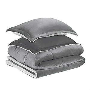 Amazon Basics Ultra-Soft Micromink Sherpa Comforter Bed Set - Charcoal, King & Down-Alternative Pillows, Soft Density for Stomach and Back Sleepers - King, 2-Pack