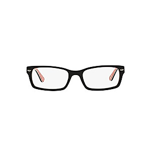 Ray-Ban RX5206 Rectangular Prescription Eyeglass Frames, Black On Texture Red/Demo Lens, 52 mm