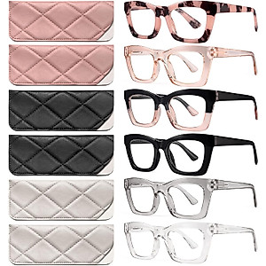 CCVOO 6 Pack Oprah Style Reading Glasses for Women Blue Light Blocking Computer Square Readers with Spring Hinge Men (A1 Mix, 1.5)