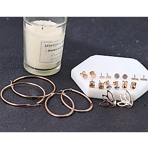 LOYALLOOK 10 Pairs Rose Gold CZ Bar Stud Earrings Set for Women Stainless Steel Earring Lotus Flower Ear Jacket Stud Hoop Earring Women Cartilage Earring Set