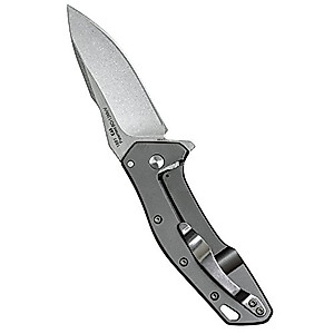 Kershaw Eris Pocketknife, 3" 8Cr13MoV Stainless Steel Drop Point Blade, Stonewashed Finish, One-Handed Assisted Flipper Opening EDC,Black