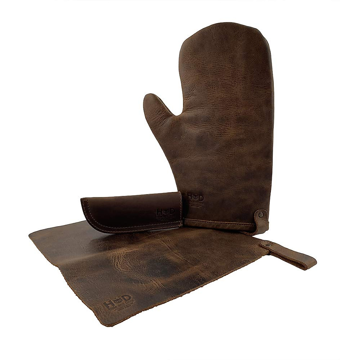 Hide & Drink, Leather Oven Glove, Potholder Sheet & Panhandle - Metal Skillet Grips - Kitchen & Bakery Essentials Handmade