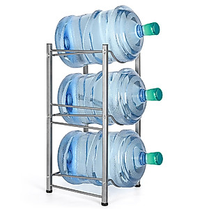 smusei Water Cooler Jug Rack 5 Gallon Water Bottle Holder 3 Tier Heavy Duty Water Jug Rack Kitchen Storage Organizer for Water Dispenser, Save Space, Silver