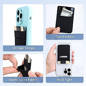 Zemexy Cell Phone Card Holder Wallet Stick on for Back of Phone,Stretchy Adhesive Sticker Credit/ID Card Sleeve Stick on Wallet Lycra for All Smartphones-3Black Double Pocket