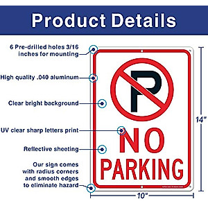 No Parking Sign With Symbol Sign, 14 x 10 Inches Reflective .40 Rust Free Aluminum, UV Protected, Weather Resistant, Waterproof, Durable Ink, Easy To Mount
