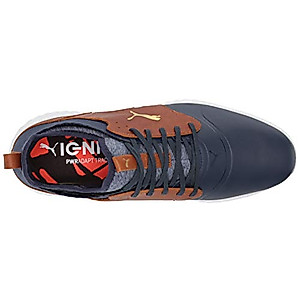 PUMA mens Ignite Pwradapt Caged Crafted Golf Shoe, Peacoat-leather Brown-puma Team Gold, 9.5 US