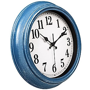 JENLYSTIME 12 Inch Retro Wall Clock Silent Non Ticking Battery Operated Movement Easy to Read Wall Clocks Decorate for Bedroom Living Room Kitchen Office(Blue)